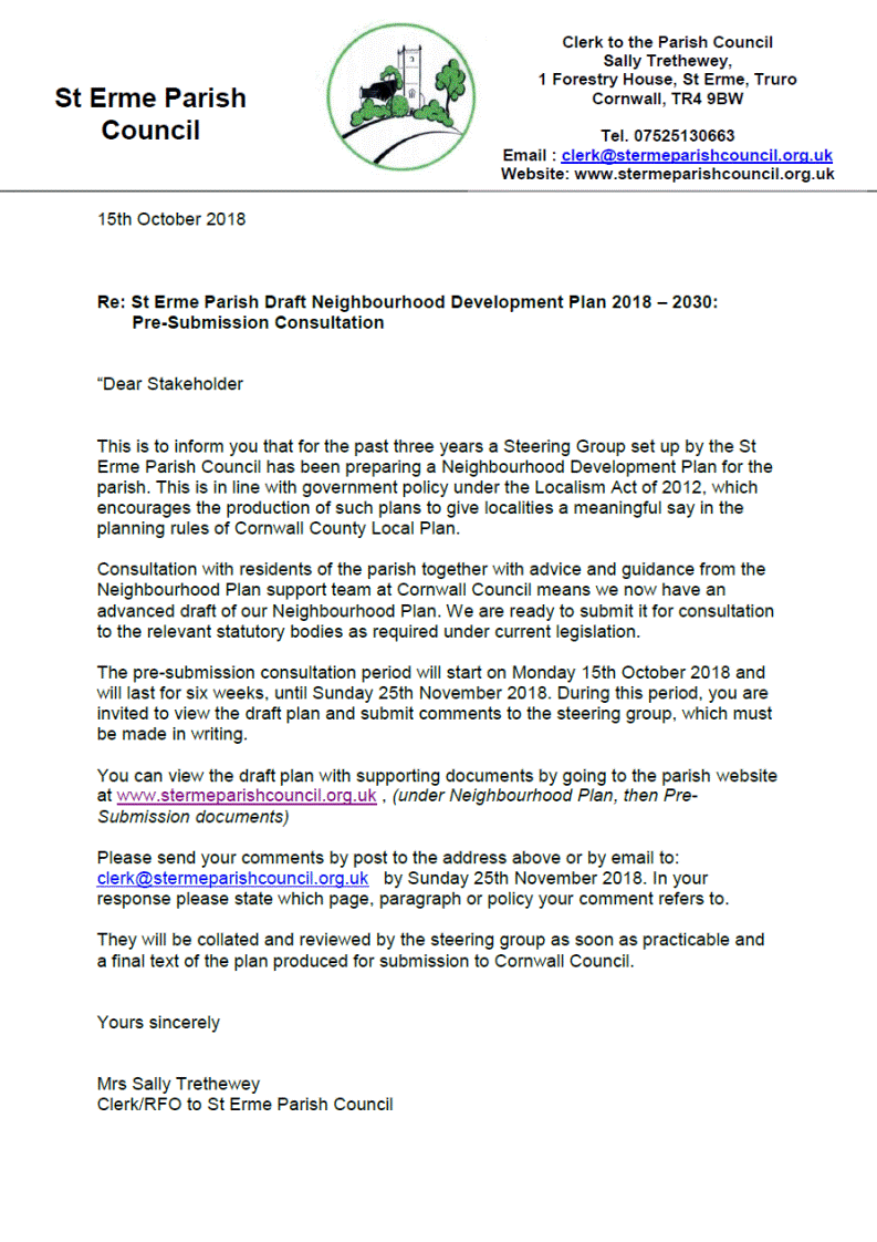Pre-Submission documents - St Erme Parish Council
